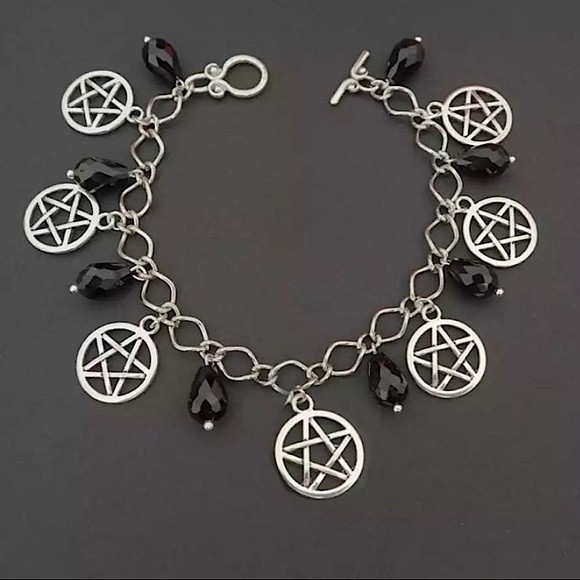 Jewelry | Bracelet Pentagram Black Charm Bead Jewelry New Womans Goth ...